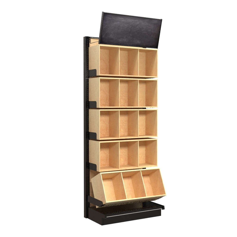 Liquor & Wine Wall Merchandising Display With Header & 5 Wood Bin ...