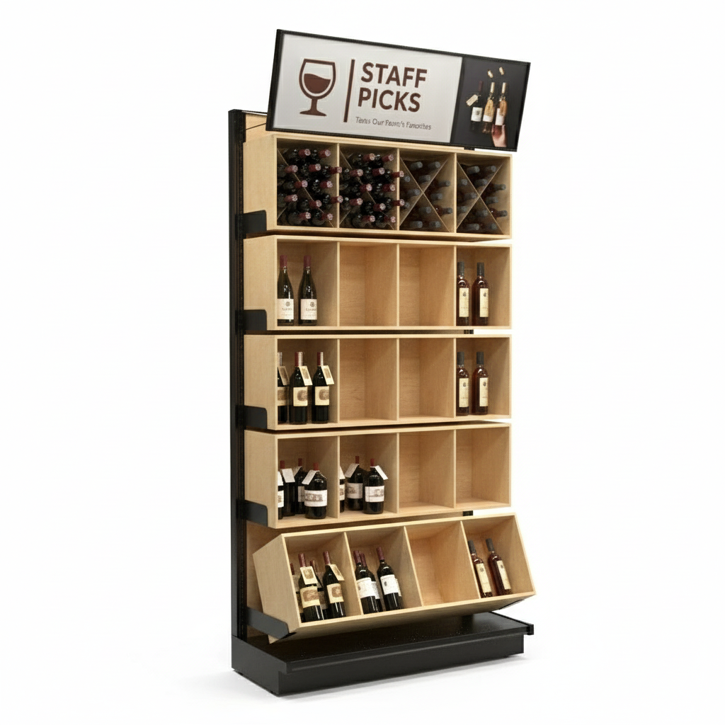 Liquor Store Wall Display With Header & 5 Wood Wine Cubbies, 48"W Ã— 96 ...