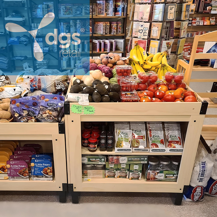 Wooden Vegetable Orchard Bin Display With 4 Shelves | DGS Retail
