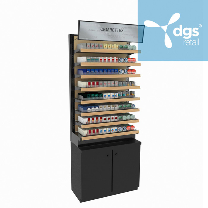 WoodMax Cigarette Display Rack With 8 Shelves, Pushers 36W 60H | DGS Retail