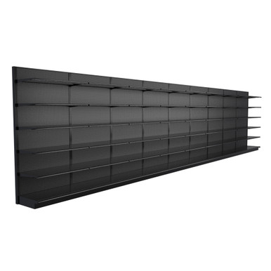 Lozier 36ft Black Gondola Shelving - 96"H x 22"D with 54 Shelves