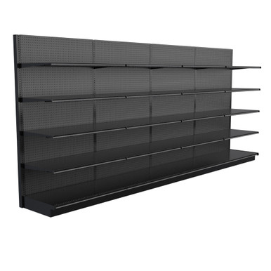 Black Gondola Store Shelving - 16ft Wide, 84"H, 25"D, 20 Shelves