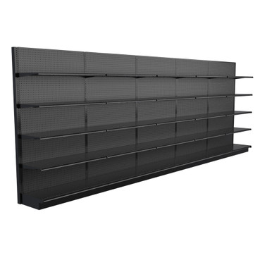 Black Gondola Store Display Unit - 20ft Wide, 84"H, 19"D, 25 Shelves