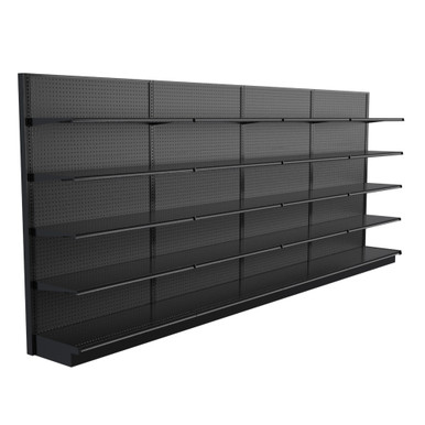 Slim 16ft Lozier Black Shelving Unit - 78" High, 19" Deep, 20 Shelves