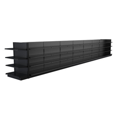 32ft Wide Black Gondola Shelving with 19"D Shelves Versatile Retail Fixture