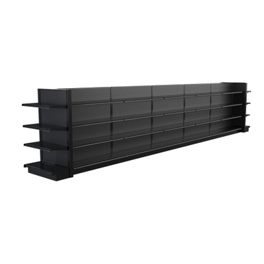 23ft Black Gondola Shelving Unit 13"D Compact Double-Sided Shelves
