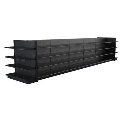 24ft Black Gondola Shelving with 22"D Shelves Bulk Display Solution