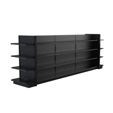Compact 15ft Black Gondola Shelving 13"D Shelves for Tight Retail Spaces