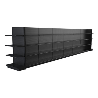 Retail-Focused Black Gondola Shelving - 28ft Wide, 16"D Shelves ...