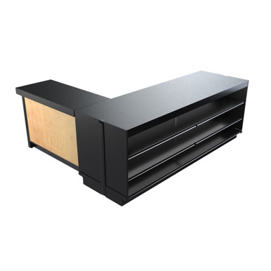 Wood Lozier L-Shaped Checkout Counter with 15 Shelves 8FT x 4FT | DGS ...