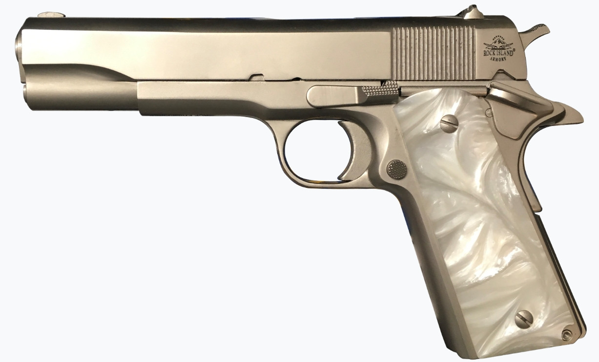 Rock Island Armory M1911-A1 GI 45 ACP Nickel/Pearl Grips 56418 ...