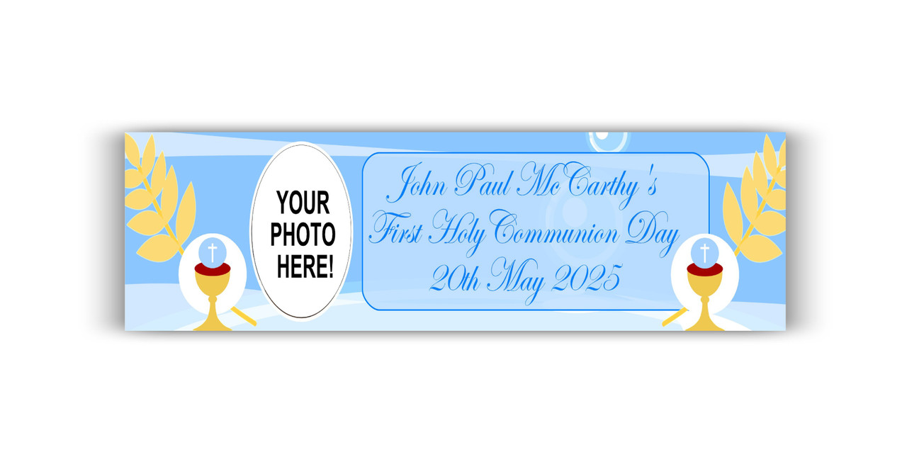 Personalised Blue Chalice Communion Photo Banner