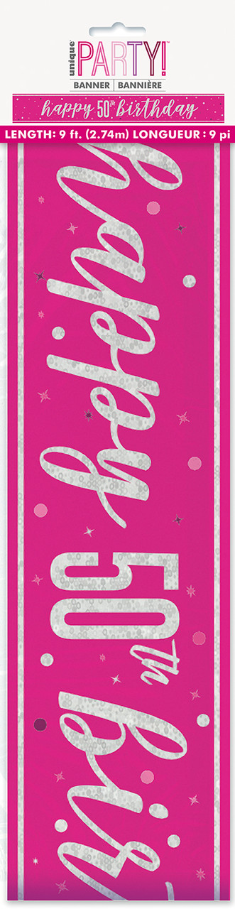 50th Pink Glitz Birthday Banner