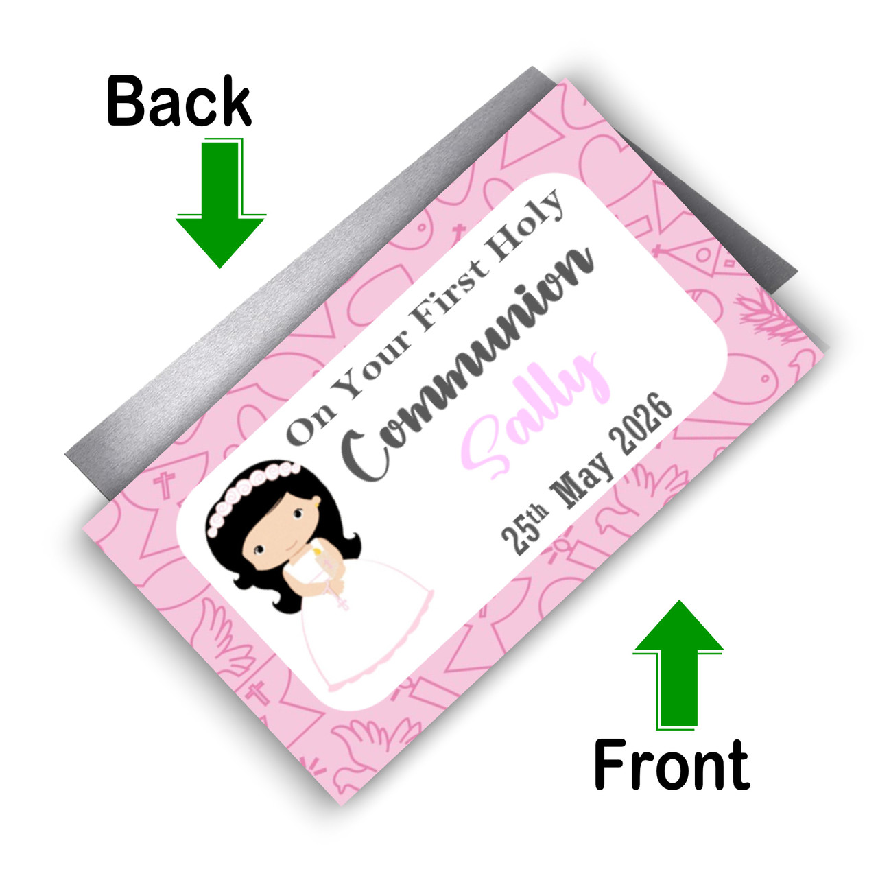 Personalised Black Hair Communion Girl Cake Topper