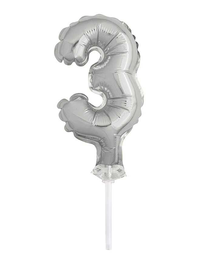 Silver 3 Foil Cake Topper | Birthday Cake Decorations