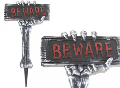 Plastic Beware Sign | Halloween Decorations