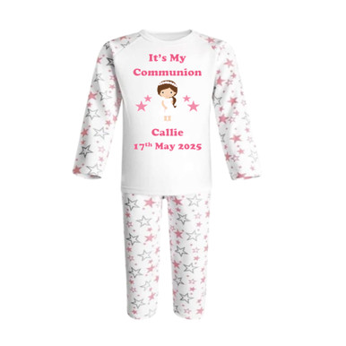 Personalised Star Brown Communion Girl Pyjamas
