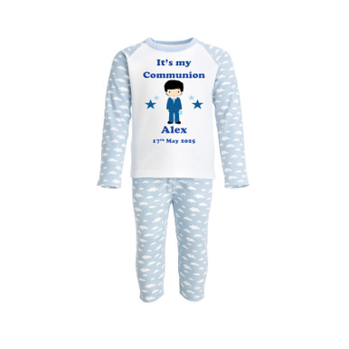 Personalised Black Hair Communion Boy Pyjamas