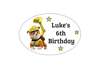 Personalised Paw Patrol Rubble Oval Labels