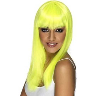 Neon Yellow Wig - Straight with Fringe | PartyWorld