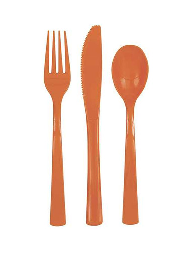 Reusable Orange Cutlery (18 Pack) - Eco-Friendly for Parties