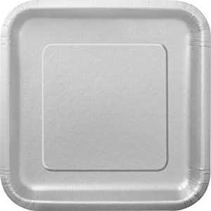 Silver Square Paper Plates (14 Pack) - Disposable Plates