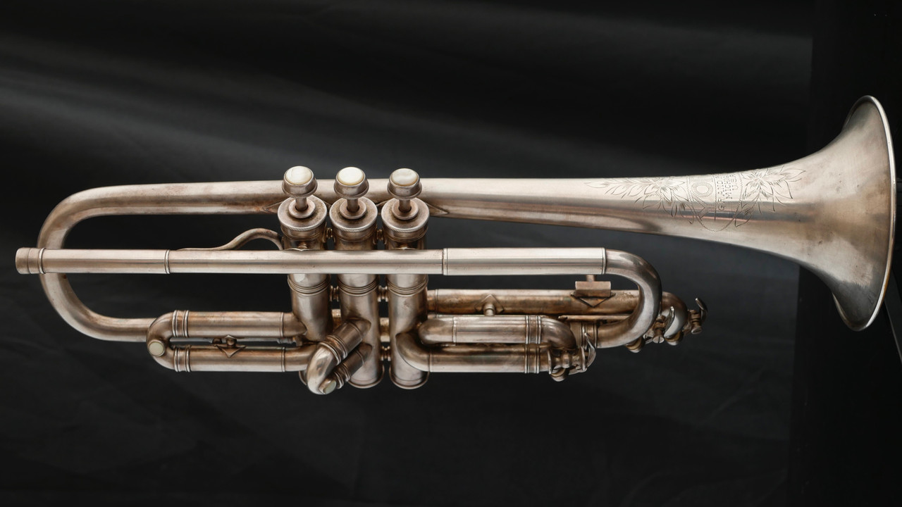 Vintage York "Trumpet" Model Cornet in Satin Silver with Gold Wash Bell ...