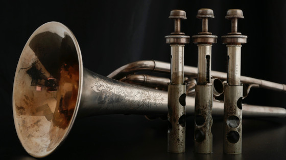 Vintage York "Trumpet" Model Cornet in Satin Silver with Gold Wash Bell ...