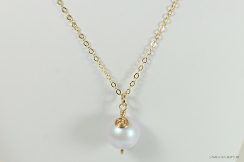 Gold Powder Blue Pearl Necklace - Available with Matching Earrings