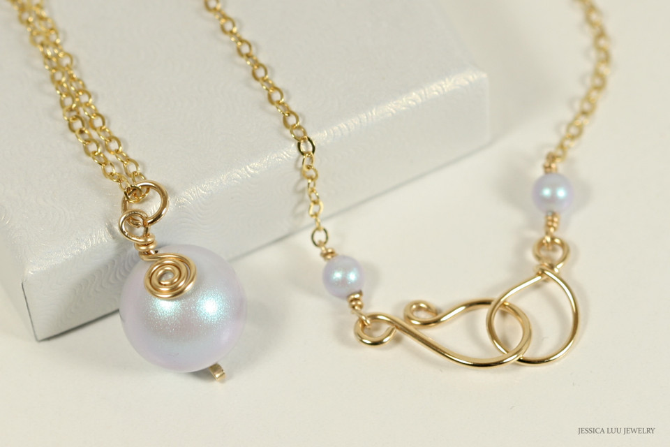 Gold Powder Blue Pearl Necklace - Available with Matching Earrings