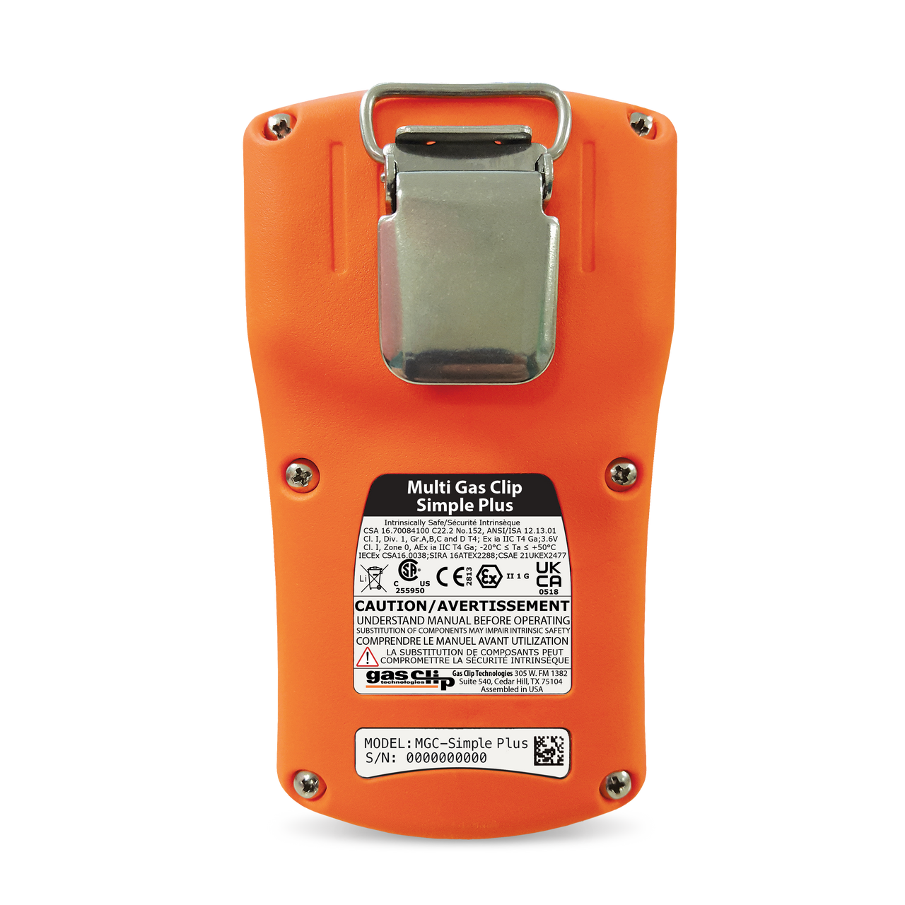 Gas Clip Technologies Multi Gas Clip Simple Plus 3 Year 4 Gas Detector ...