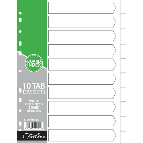A4 Index Board Plain 10 Tab White - Office Gear