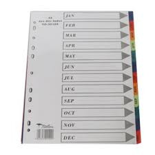 A4 PVC Index Jan-Dec Divider - Office Gear