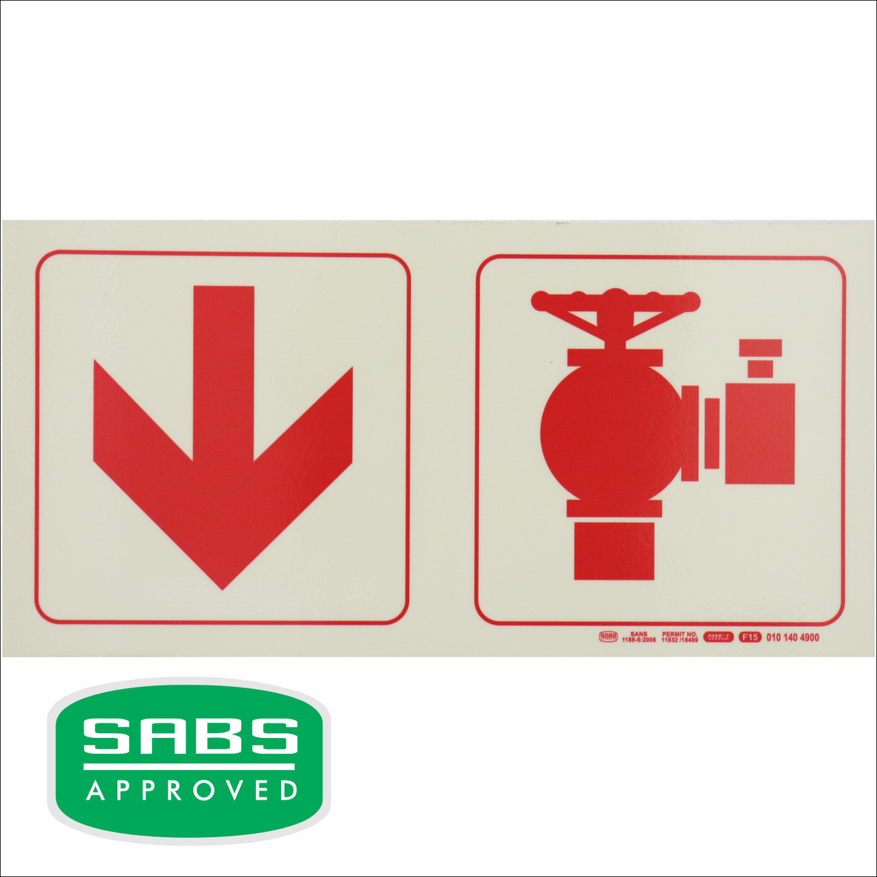 Photoluminescent 190mm Safety Sign F15 Arrow Down Fire Hydrant, SNP19F15