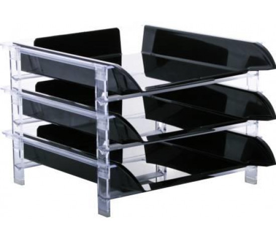 Bantex Black VISION Letter Tray - 3 Tier Stackable Desk Organizer