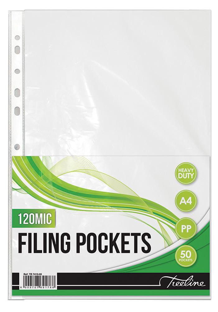 Treeline A4 120 Micron PVC Filing Pockets TP-120 Pkt-50