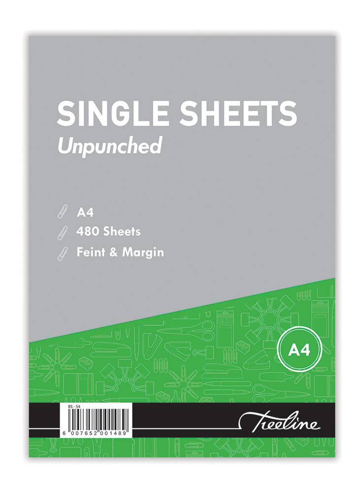 Treeline A4 Ruled Paper Single Sheets - Unpunched