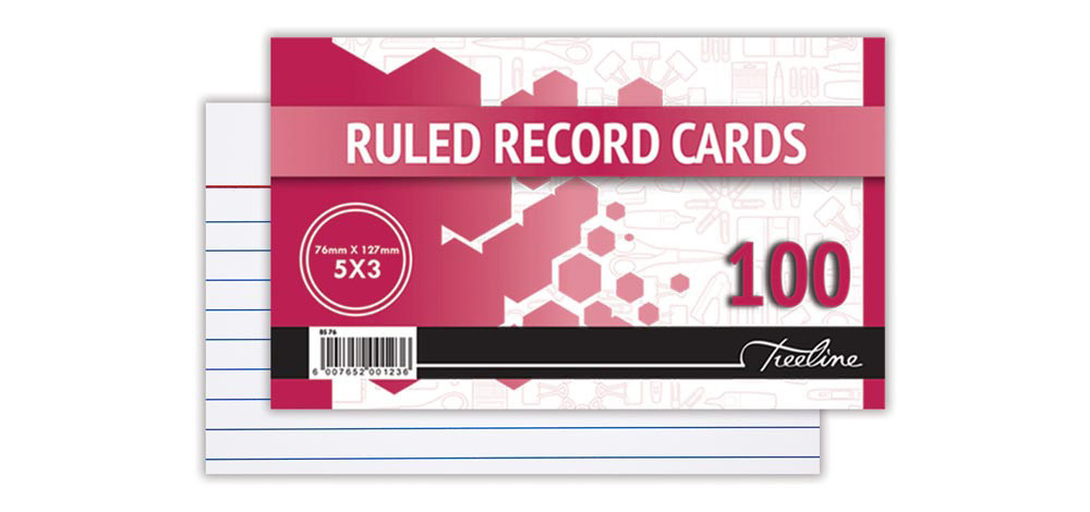 Treeline 76 x 127mm (5 x 3) Ruled Record Cards