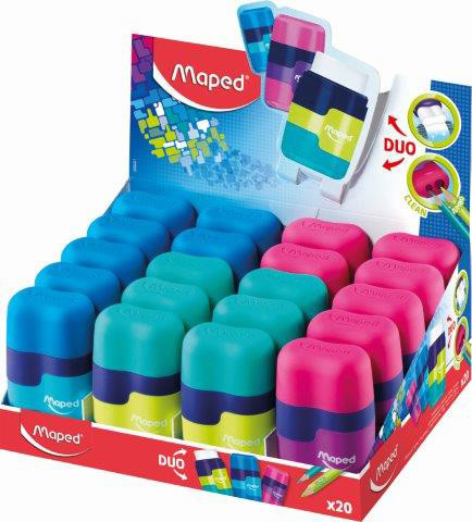MAPED DUO Sharpener/Eraser Connect 2 Holes Colourful - Display (Each ...