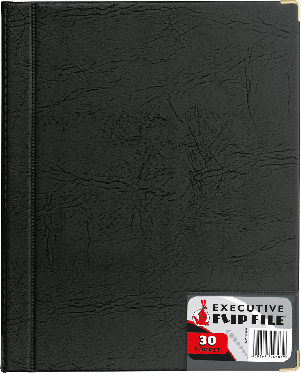 Flip File Exec Leather Look Black 30 Pocket - Office Gear