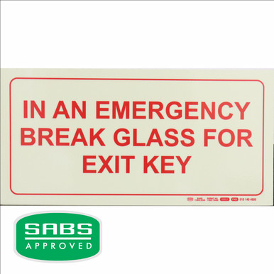 Photoluminescent 190mm Safety Sign F43 - Emergency Break Glass For Exit ...