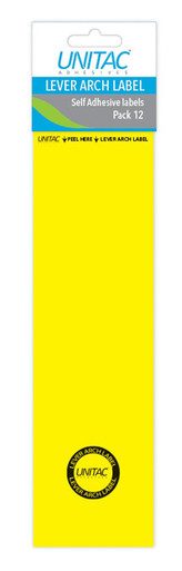 Unitac Lever Arch Labels Neon Yellow 12's