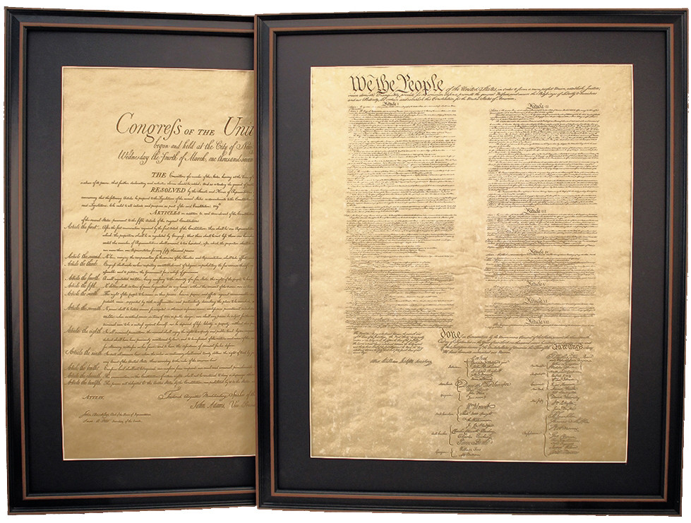 Poster Size Framed United States Constitution & Bill of Rights with ...