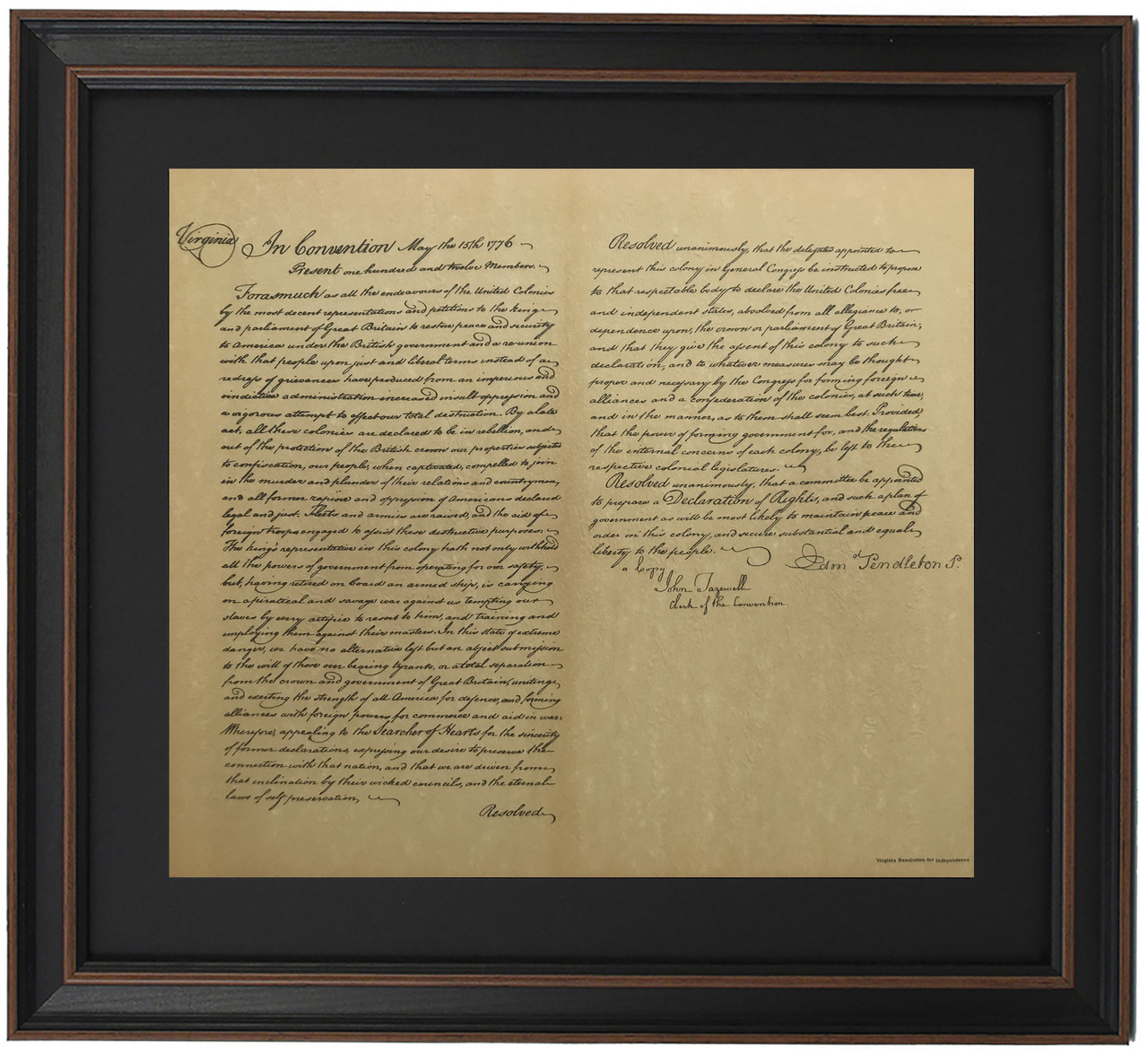 Framed Virginia Resolution of Independence. Made in USA | Free Shipping ...