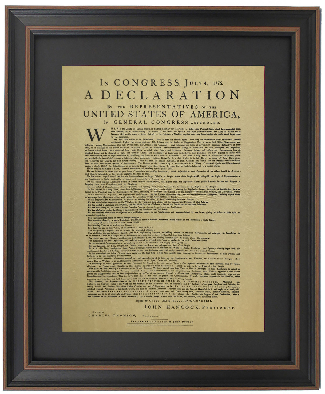 Framed Dunlap Broadside - Declaration of Independence. Made in USA ...
