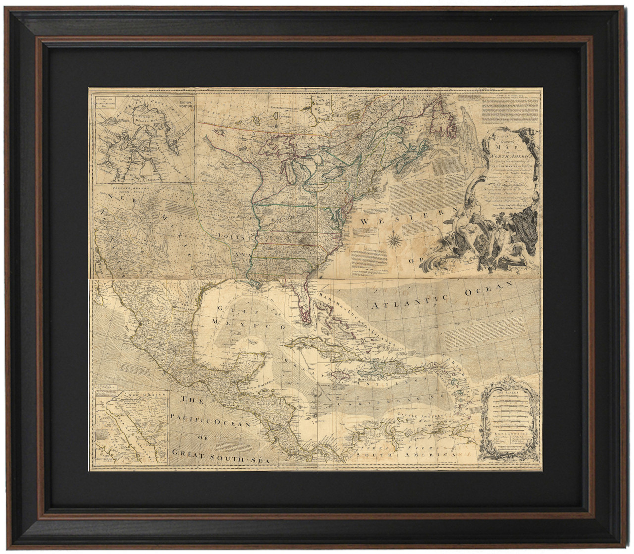 Framed Historical Map of North America by Eman Bowen, Circa 1771