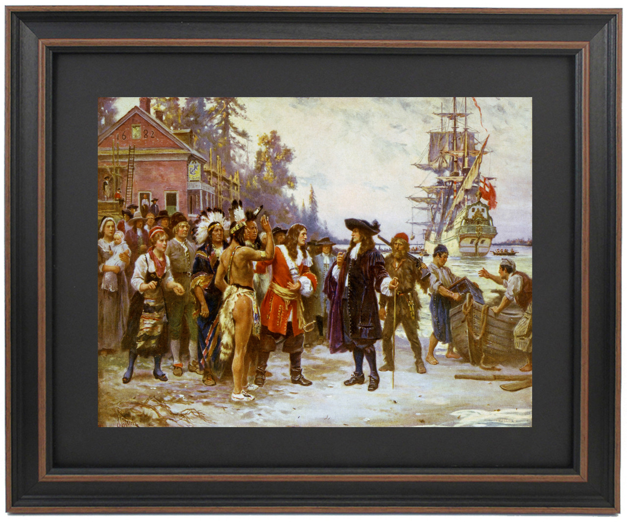 Framed The Landing of William Penn by Jean Leon Gerome Ferris