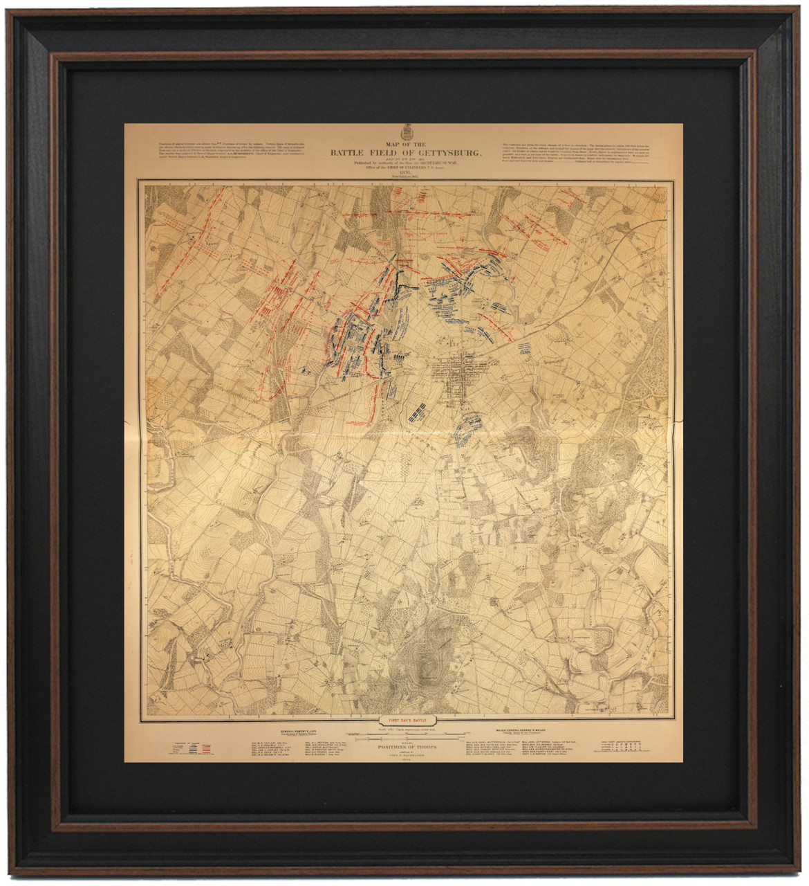 Framed Three Day Gettysburg Battlefield Map Set by John Bachelder 1876
