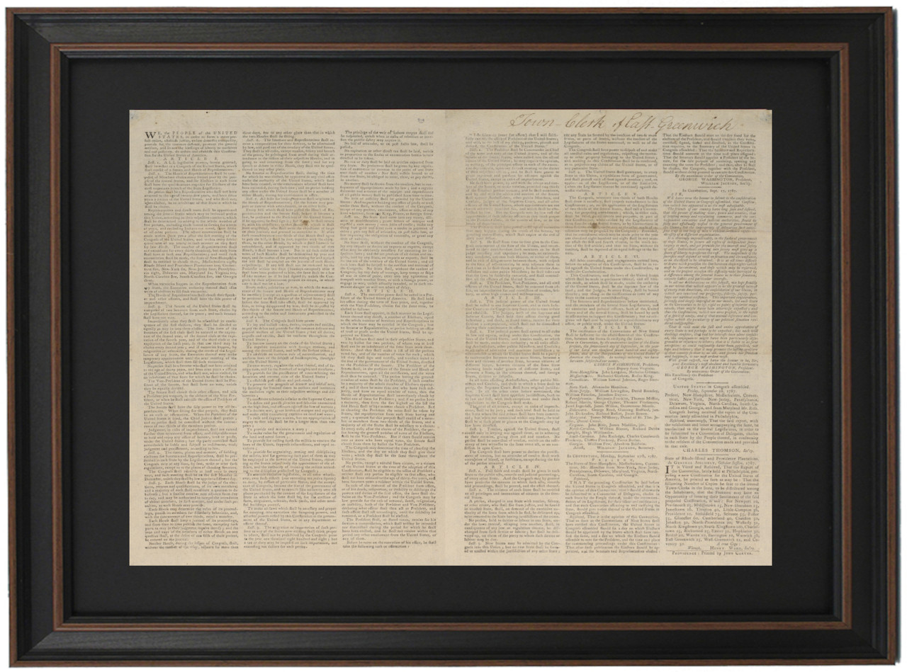 Framed Constitution of the United States Broadside by John Carter