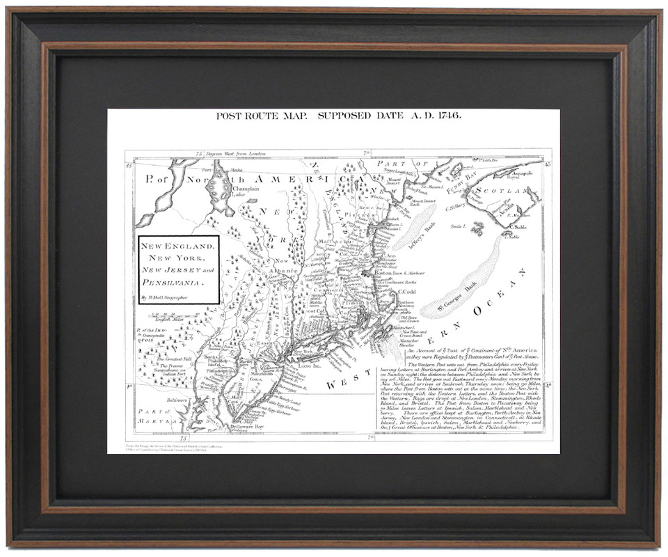 Historical 1746 Post Route Map by Herman Moll